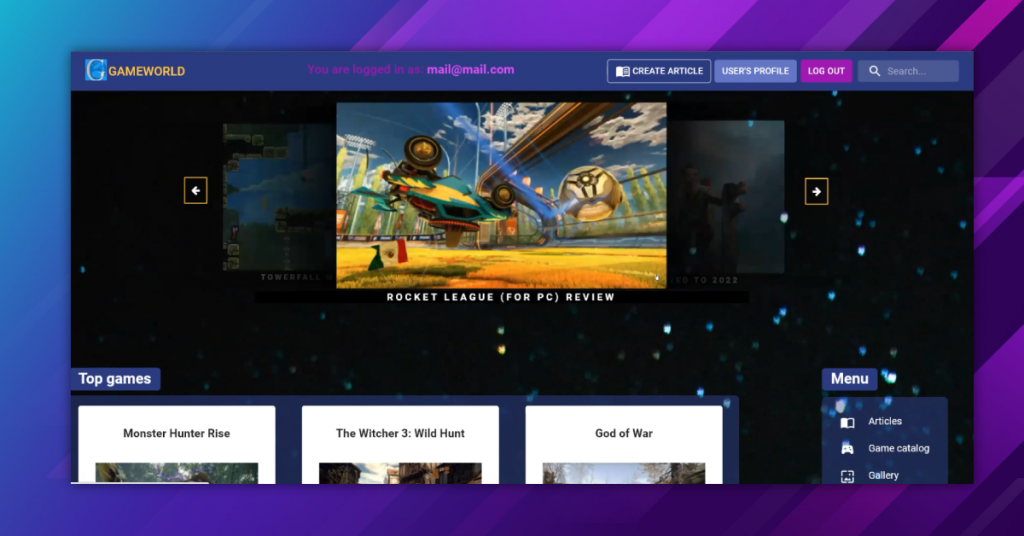 Aplikacja kursantów bootcampu Front-end: Game World